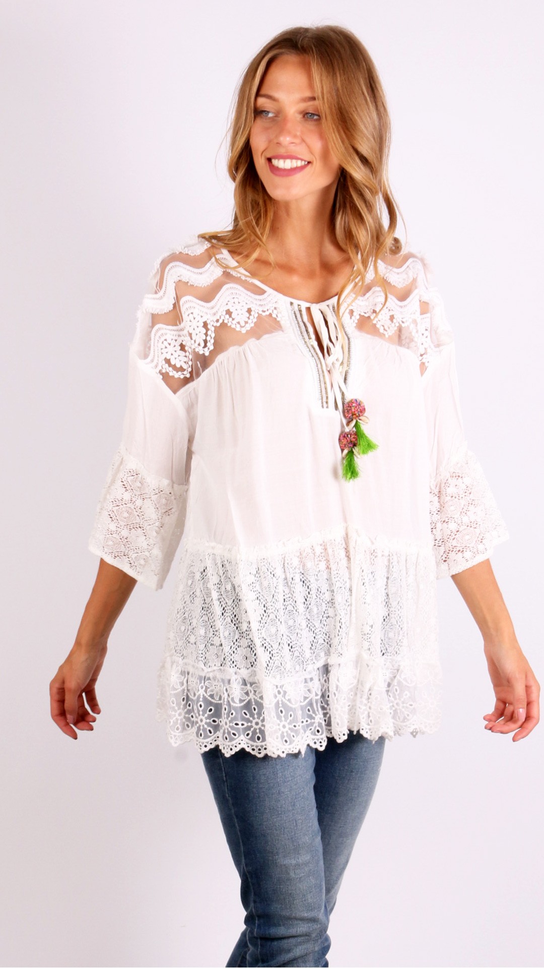 Lace White Tunic Top